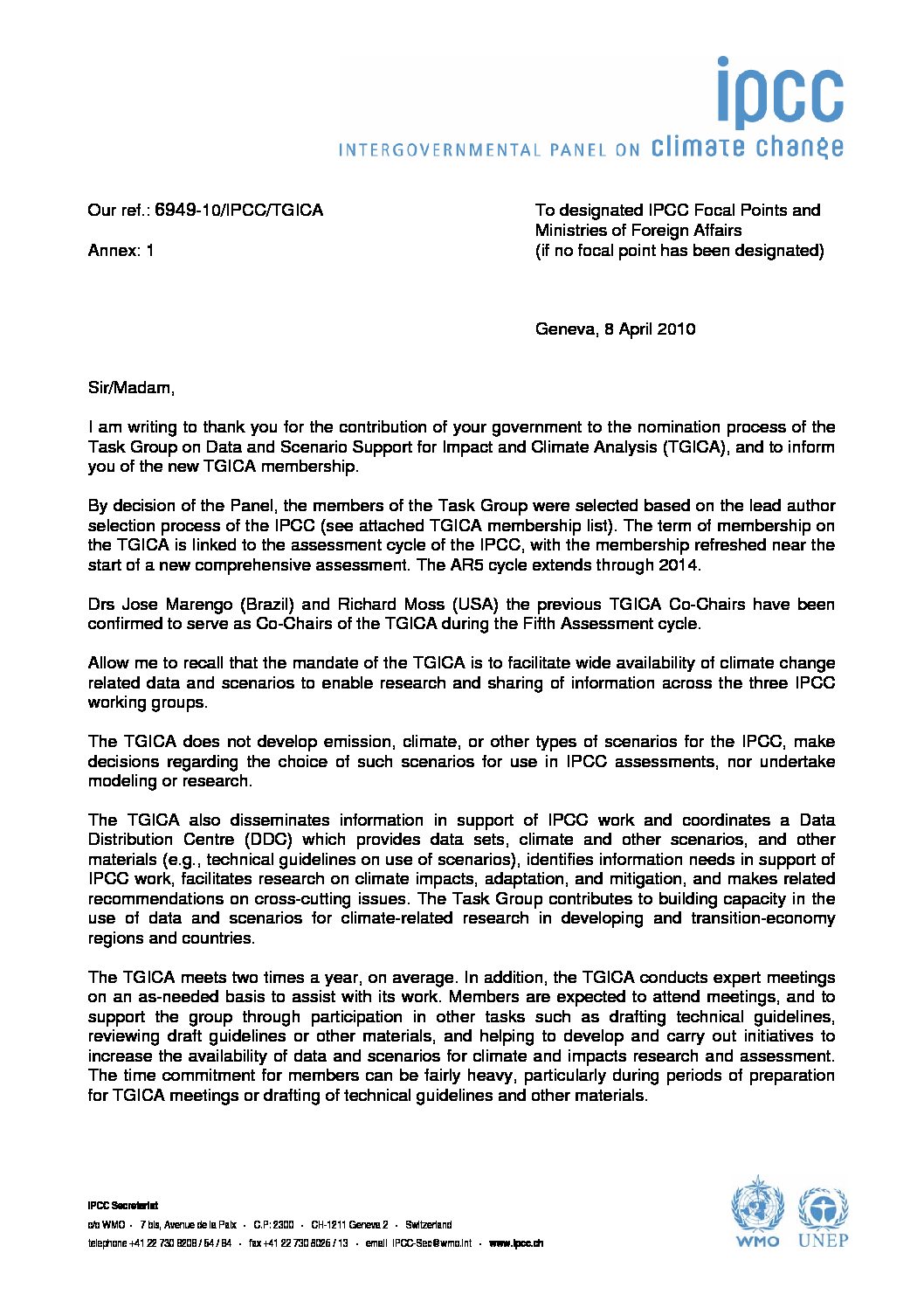MFAs_Letter _TGICA _membership _2010 — IPCC